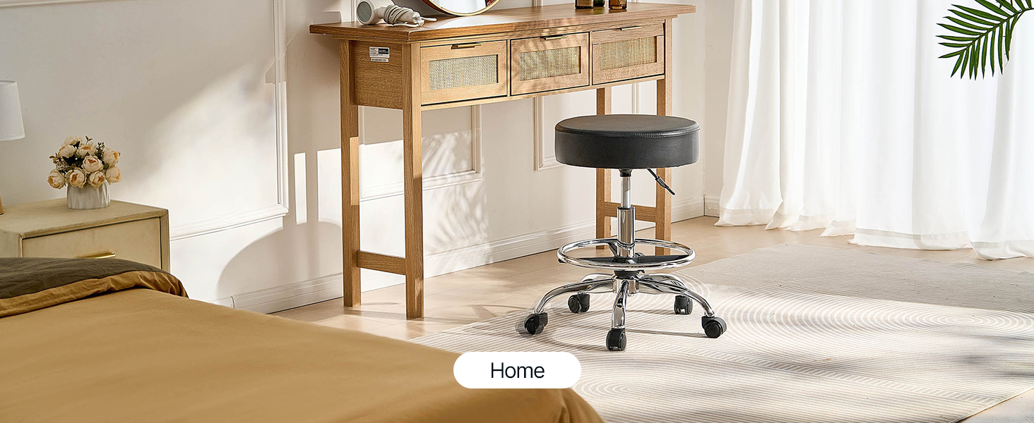 Round Rolling Stool Swivel Stool with Wheels & Footrest Height ...