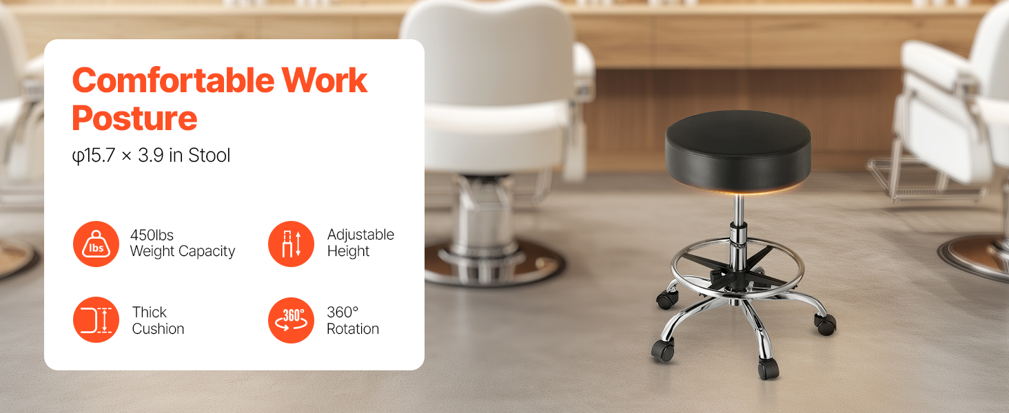 Round Rolling Stool Swivel Stool with Wheels & Footrest Height ...