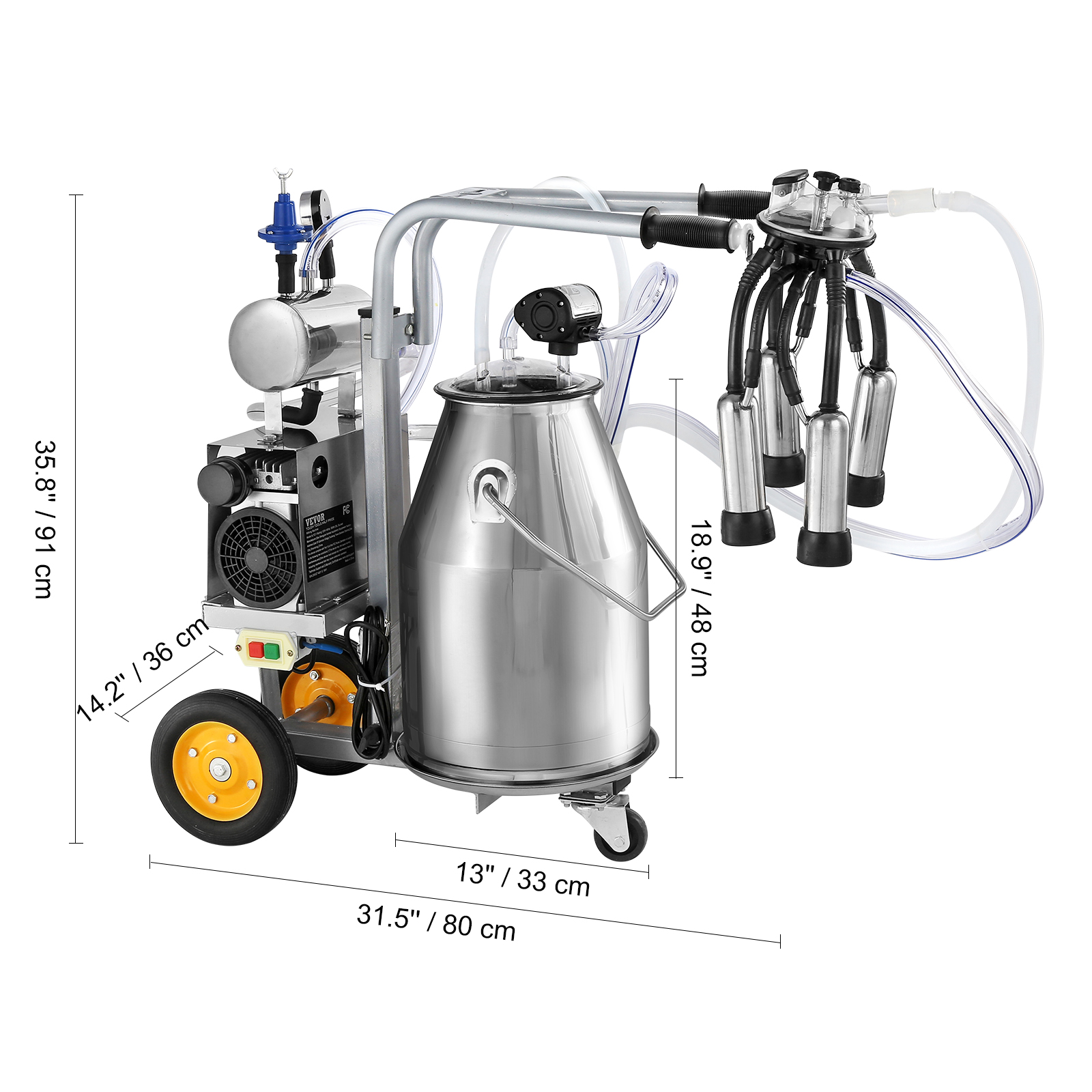 VEVOR Machine a traire electrique pour vaches, seau inox 304 25 L ...