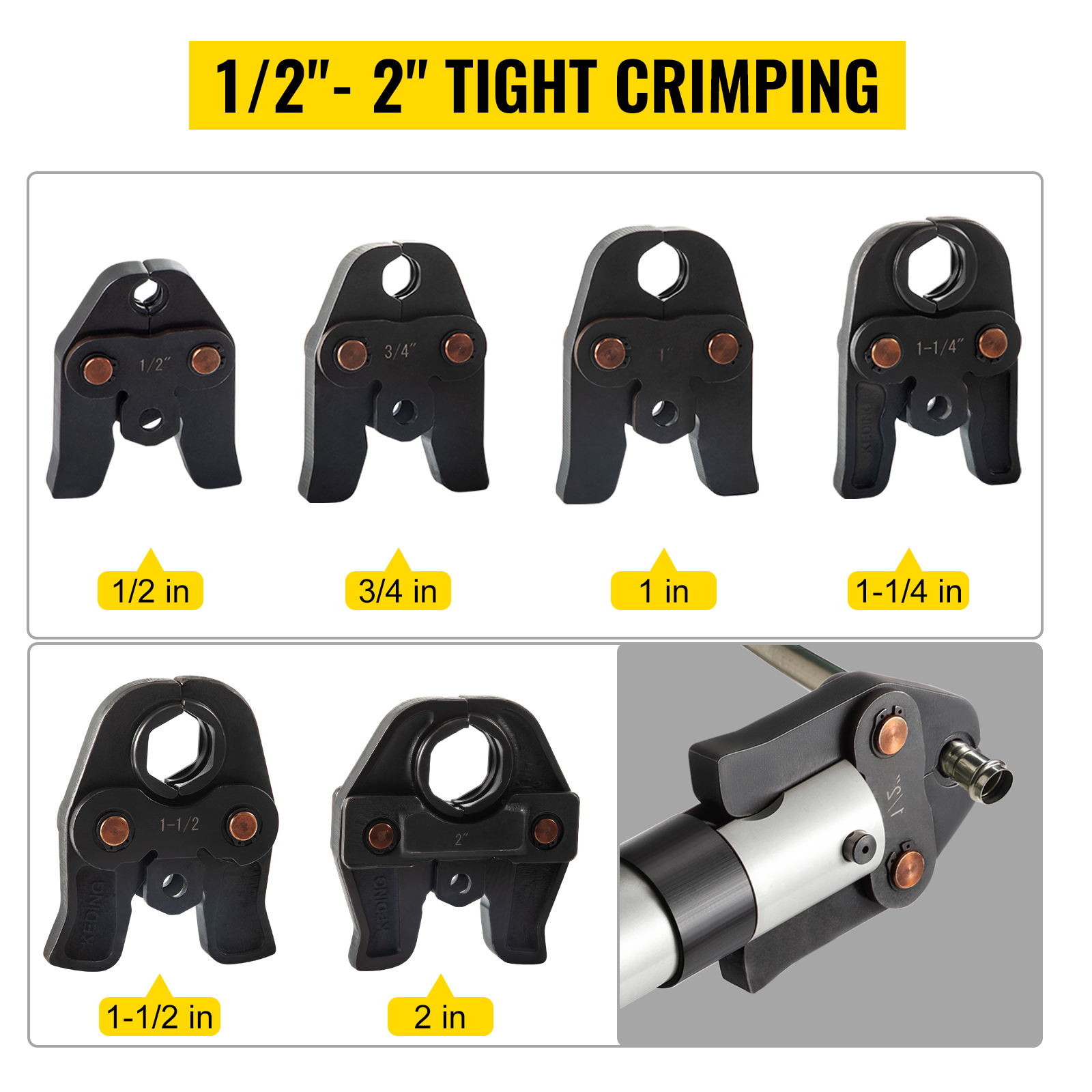 VEVOR Propress Kit 18V Tools Propress w/ 1/2" 3/4" 1"1-1/4" 1-1/2" 2 ...