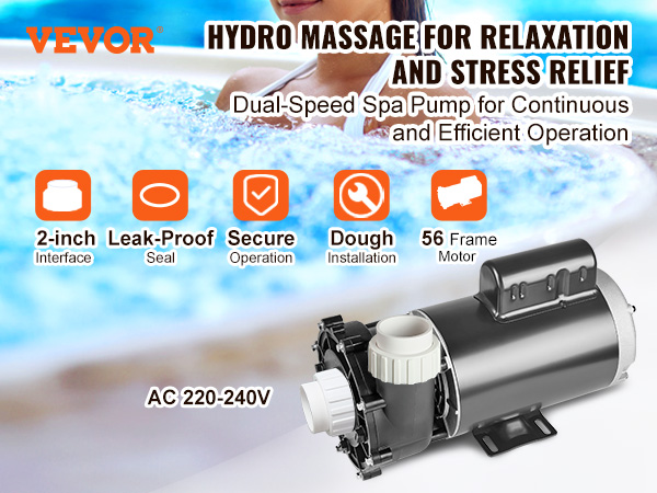 VEVOR 2 Speed SPA Pump, 56-Frame, AC220-240V Hot Tub SPA Pump, 3HP ...