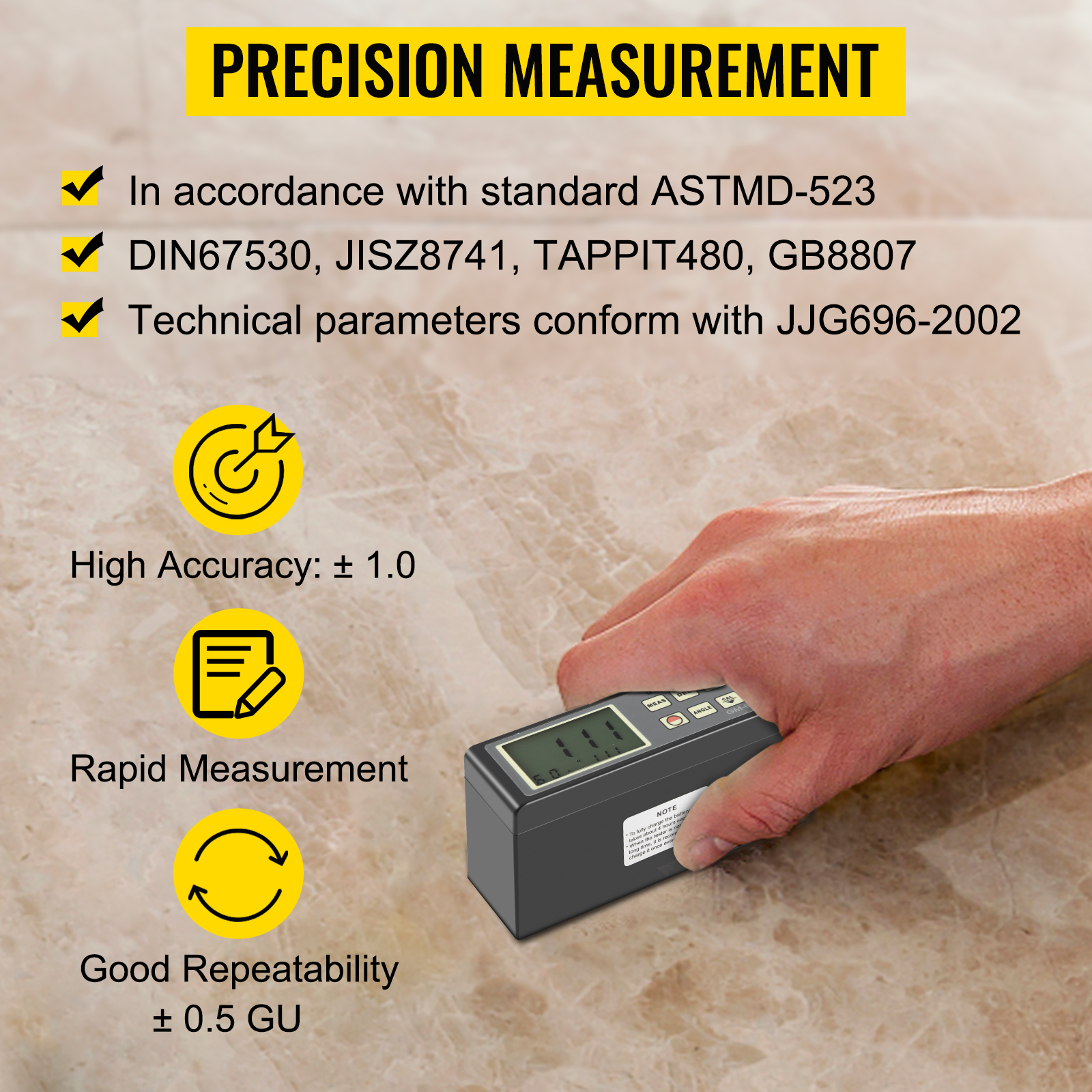 VEVOR 60 Degree Gloss Meter, 0.1 to 200GU Digital Precision Glossmeter ...