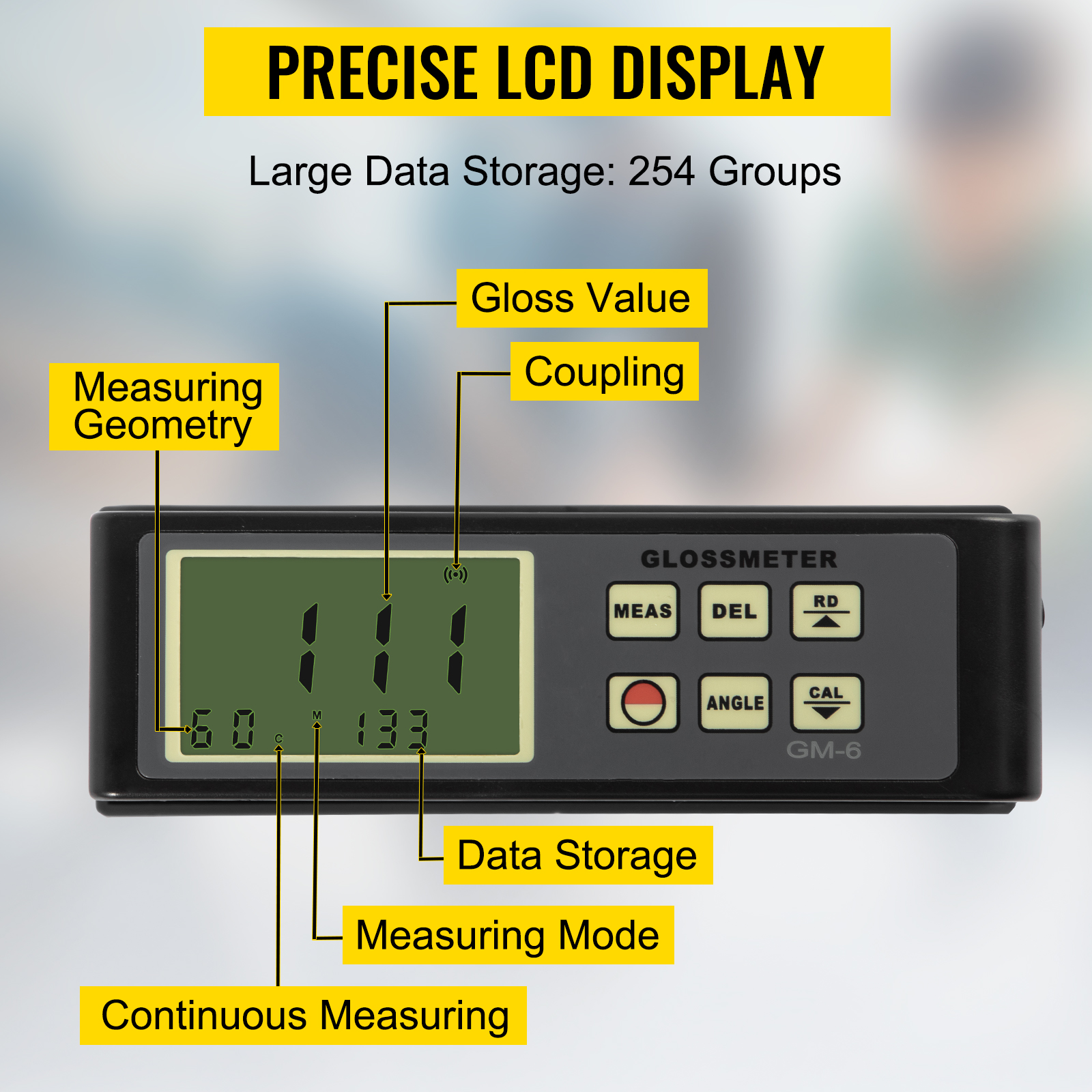 VEVOR 60 Degree Gloss Meter, 0.1 to 200GU Digital Precision Glossmeter ...