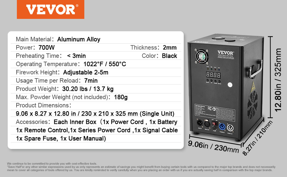 VEVOR Cold Spark Firework Machinex2 700W 6.6-16.4ft Stage DJ Wedding ...