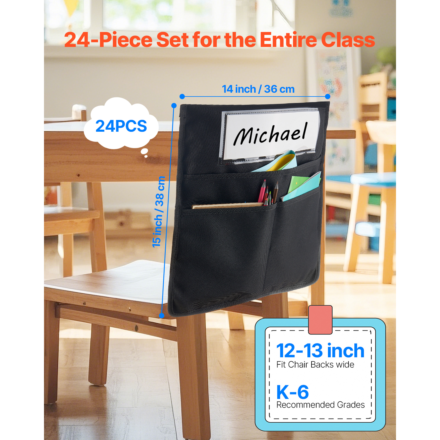 Mophorn Chair Pockets for Classroom, 24 Pack, 14 x 15 Inches Chairback ...