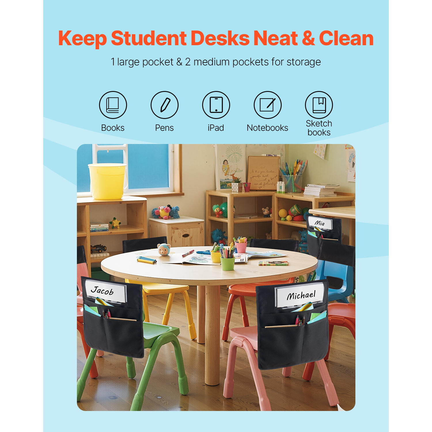 Mophorn Chair Pockets for Classroom, 24 Pack, 14 x 15 Inches Chairback ...