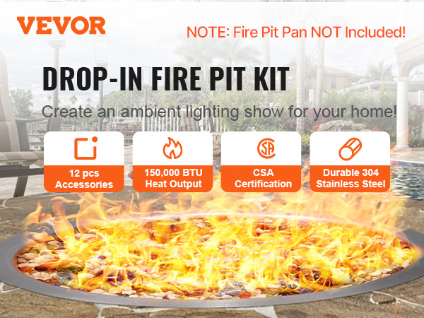 VEVOR 18 inch Round Drop-in Fire Pit Pan, Stainless Steel Fire Pit ...