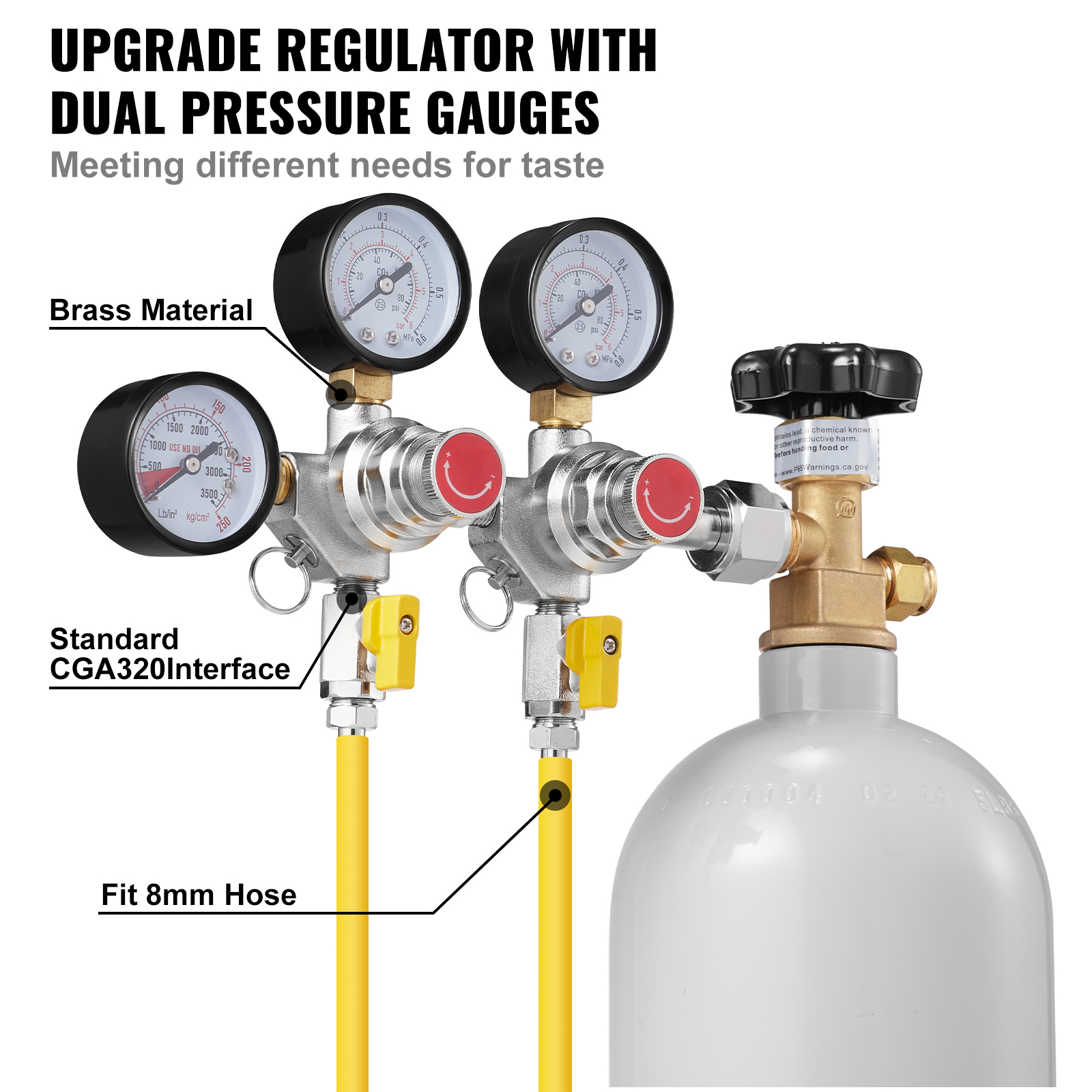 VEVOR 5 Lbs CO2 Tank Aluminum CO2 Regulator Gauge with Check Valve ...