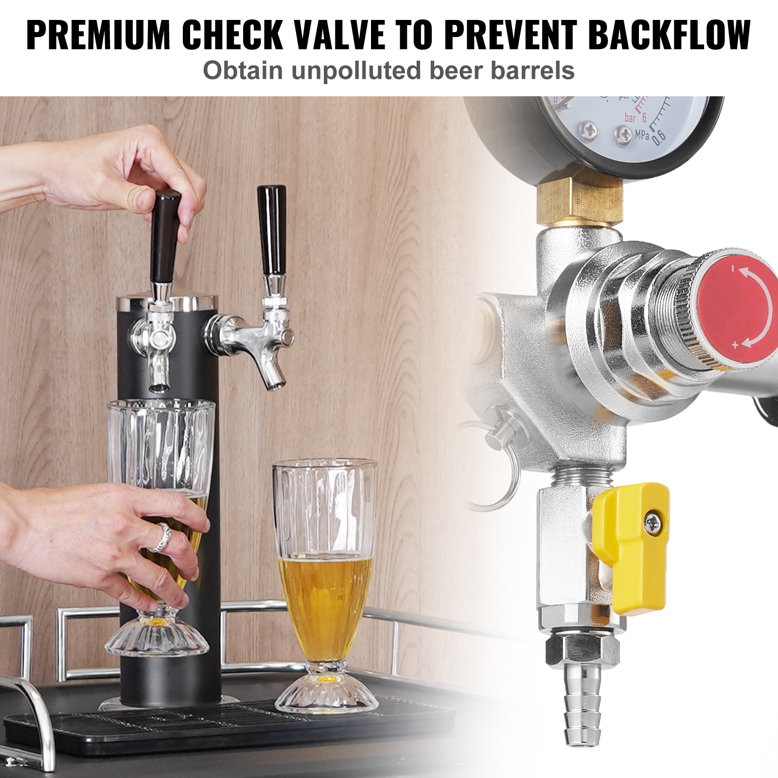 VEVOR 5 Lbs CO2 Tank Aluminum CO2 Regulator Gauge with Check Valve ...