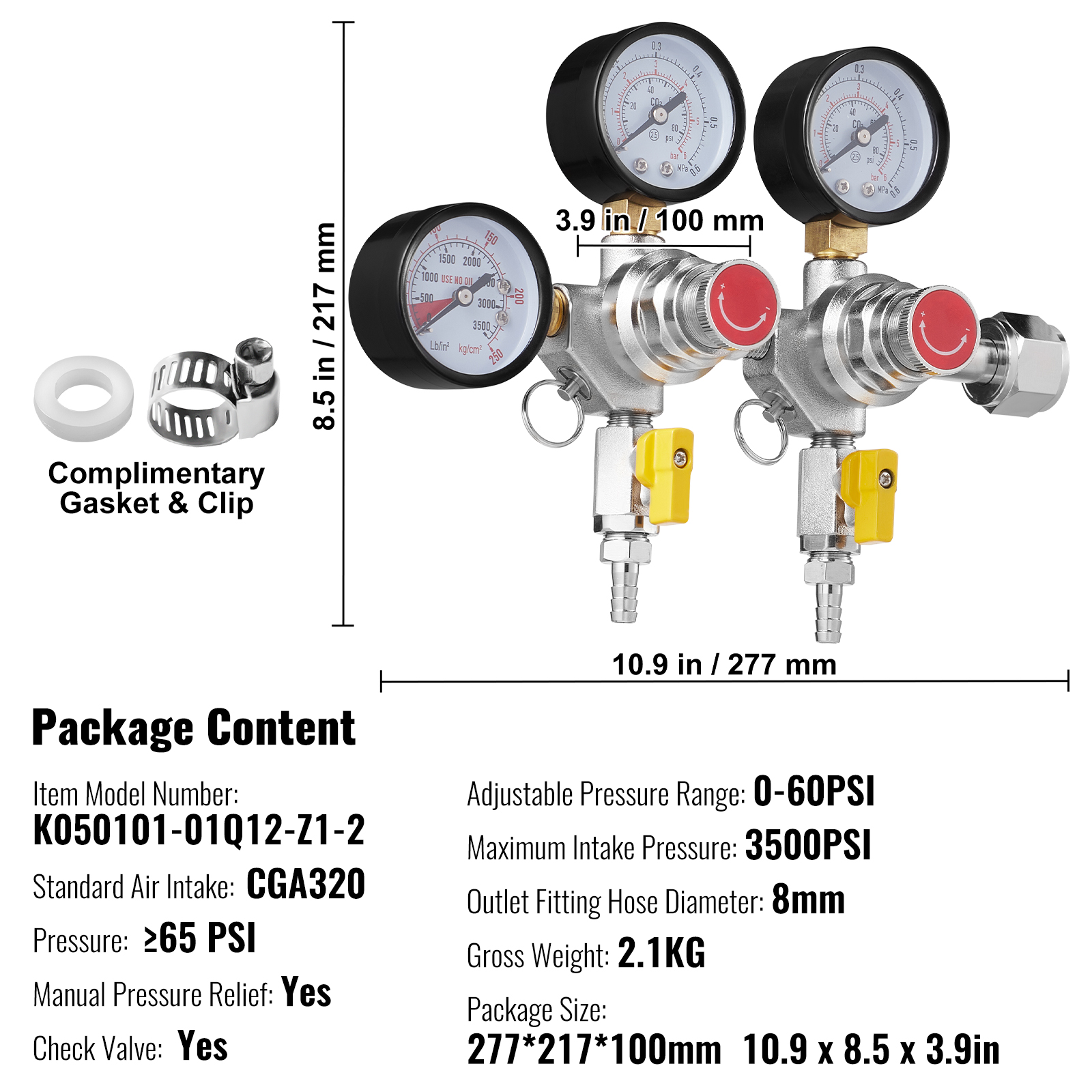 VEVOR 5 Lbs CO2 Tank Aluminum CO2 Regulator Gauge with Check Valve CGA320 | eBay