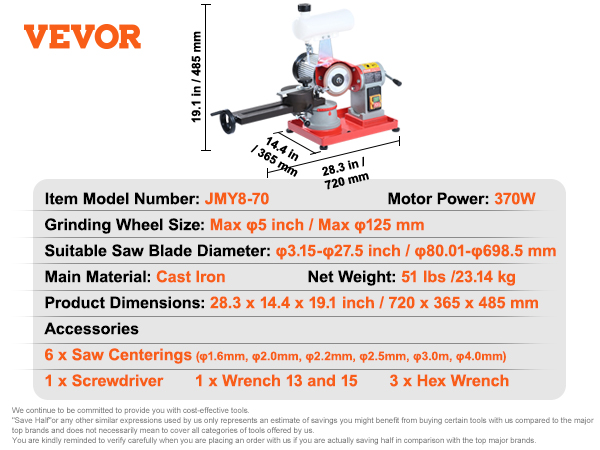 VEVOR Circular Saw Blade Sharpener, 370W Saw Blade Grinding with Water ...