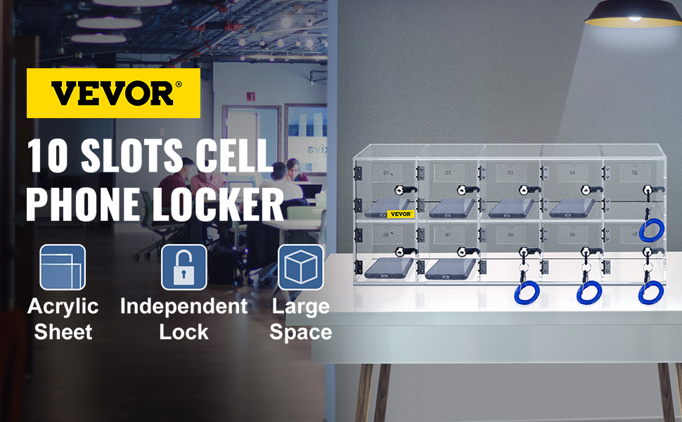 VEVOR Cell Phone Storage Locker, 10 Slots Acrylic Material with Door ...