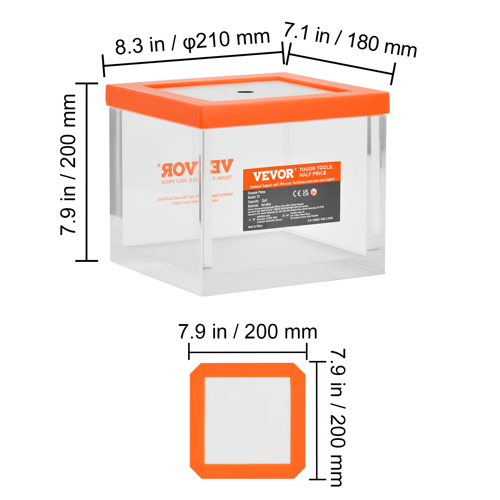 VEVOR 2 Gallon Vacuum Chamber, Upgraded Multipurpose Acrylic Vacuum ...