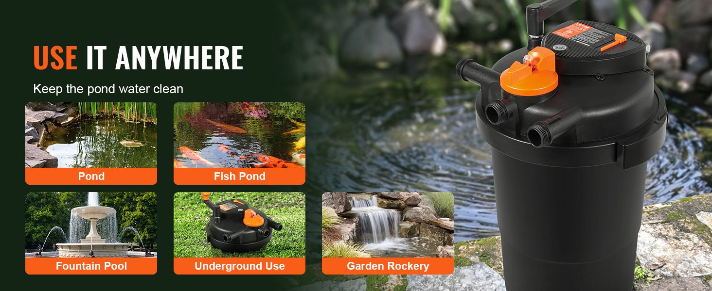 VEVOR Bio Pressure Pond Filter, Up to 2000 Gallons, with 13W UV-C Light ...
