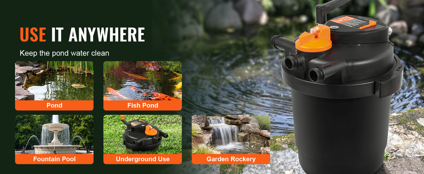 VEVOR Bio Pressure Pond Filter, Up to 1600 Gallons, with 13W UV-C Light ...