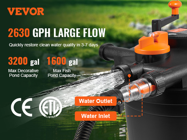 VEVOR Bio Pressure Pond Filter, Up to 3200 Gallons, with 13W UV-C Light ...