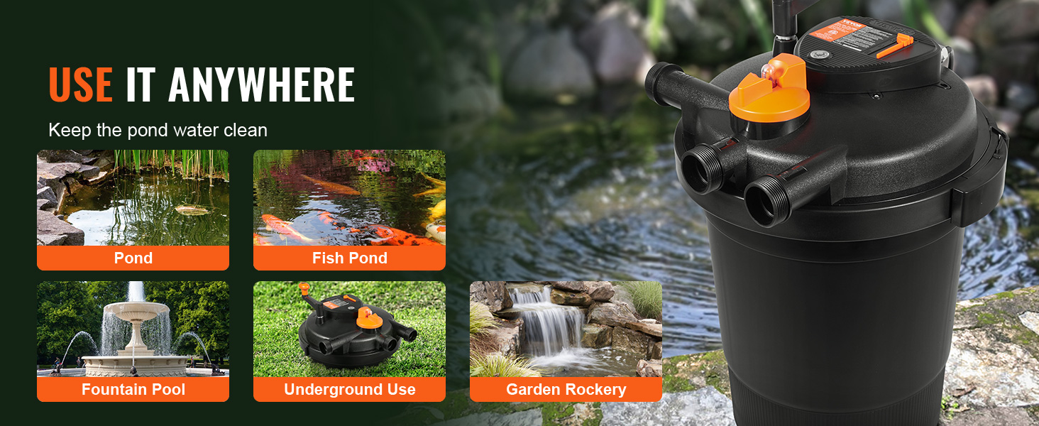 VEVOR Bio Pressure Pond Filter, Up to 3200 Gallons, with 13W UV-C Light ...