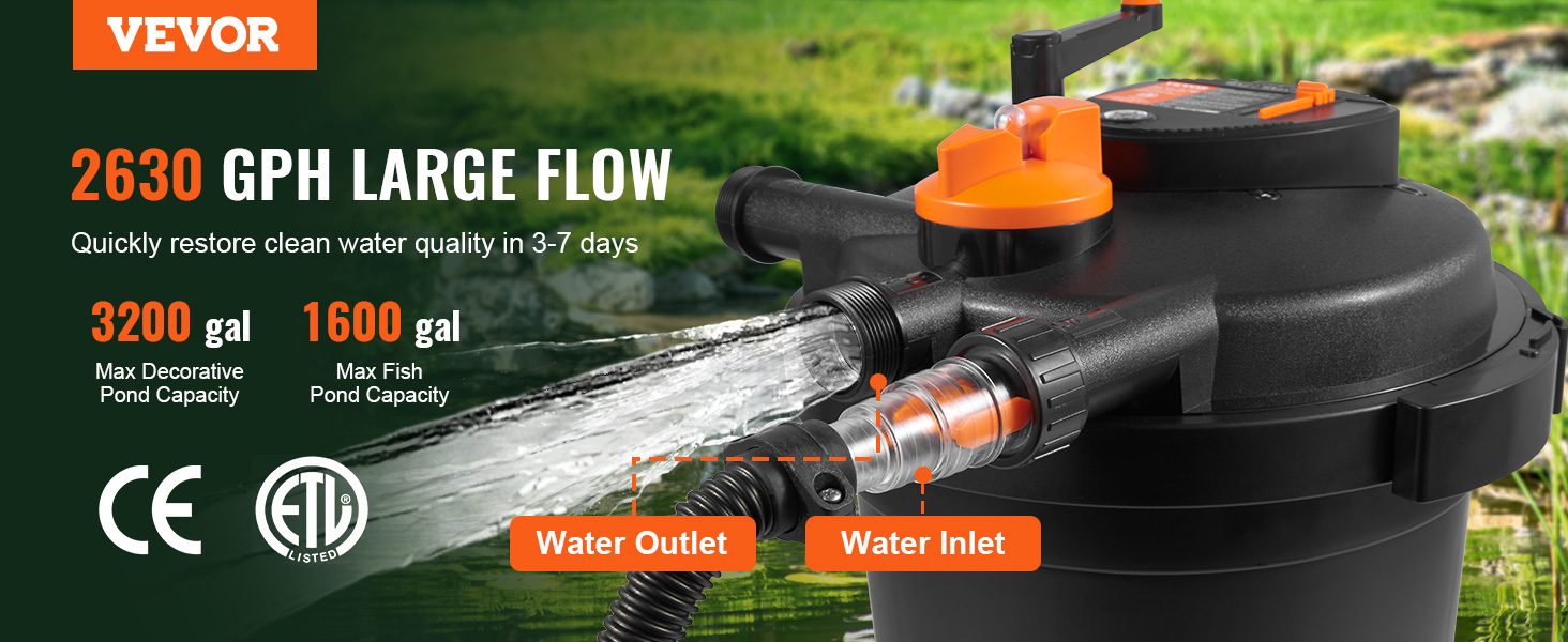 VEVOR Bio Pressure Pond Filter, Up to 3200 Gallons, with 13W UV-C Light ...