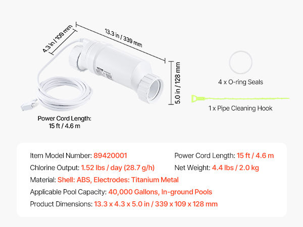VEVOR Salt Water Chlorinator System, Pool Chlorination Cell Fits for ...