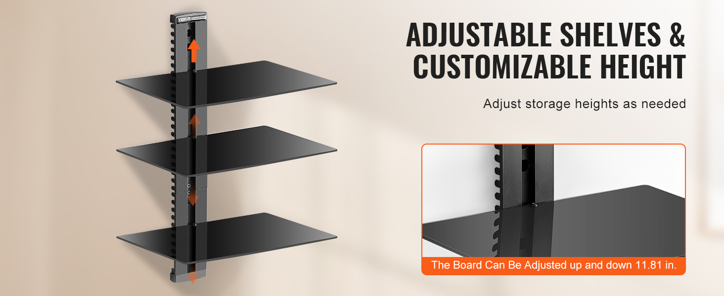 VEVOR 3 Tiers Wall Mounted AV Media Stand Adjustable Floating Projector ...