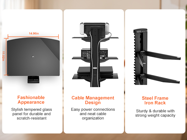 VEVOR 3 Tiers Wall Mounted AV Media Stand Adjustable Floating Projector ...