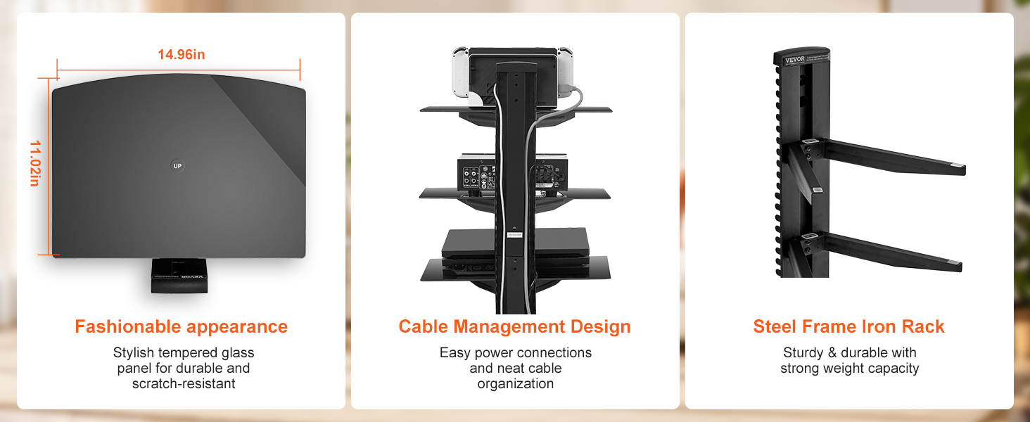 VEVOR 3 Tiers Wall Mounted AV Media Stand Adjustable Floating Projector ...