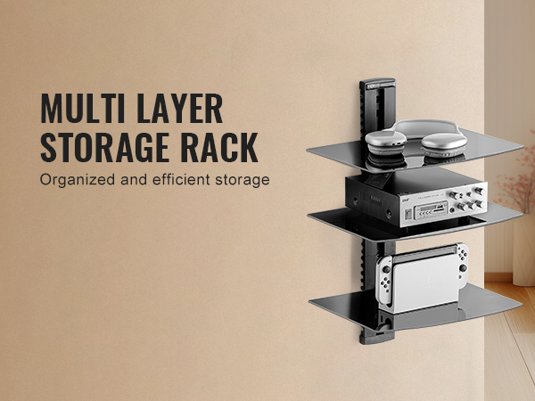 VEVOR 3 Tiers Wall Mounted AV Media Stand Adjustable Floating Projector ...