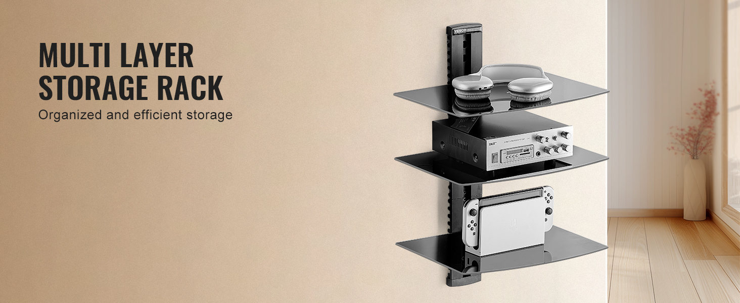 VEVOR 3 Tiers Wall Mounted AV Media Stand Adjustable Floating Projector ...