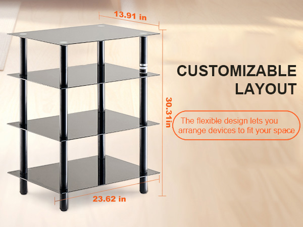 VEVOR 4-Tier AV Media Stand Strengthened Tempered Glass Audio-Video ...