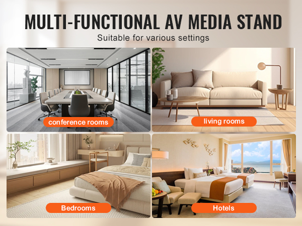 VEVOR 4-Tier AV Media Stand Height-Adjustable Wooden Audio-Video Media ...