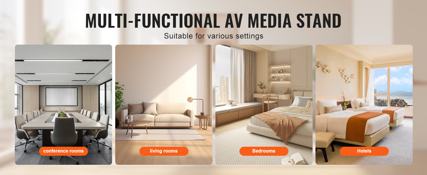 VEVOR 4-Tier AV Media Stand Height-Adjustable Wooden Audio-Video Media ...