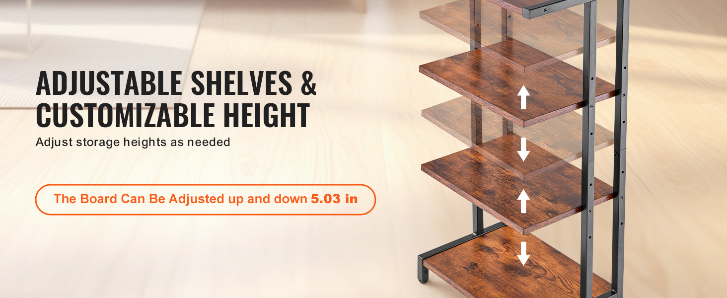 VEVOR 4-Tier AV Media Stand Height-Adjustable Wooden Audio-Video Media ...