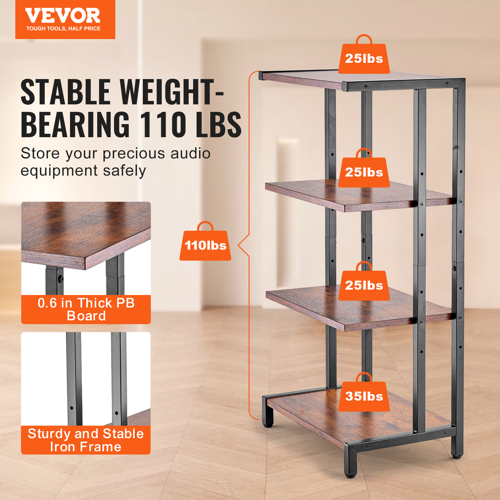 VEVOR 2-5Tiers Floor standing/Wall Mounted AV Media Stand Glass/Wooden ...