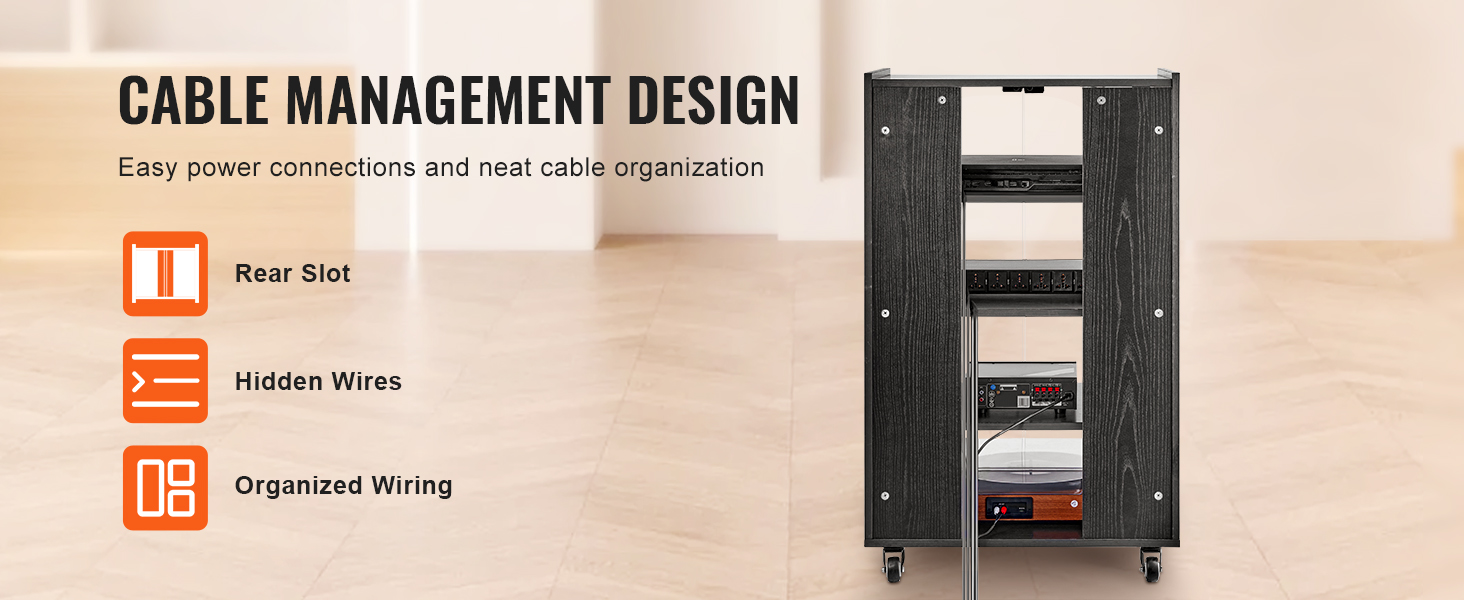 VEVOR 5-Tier AV Media Stand with Wheels Wooden Audio-Video Media Stand ...