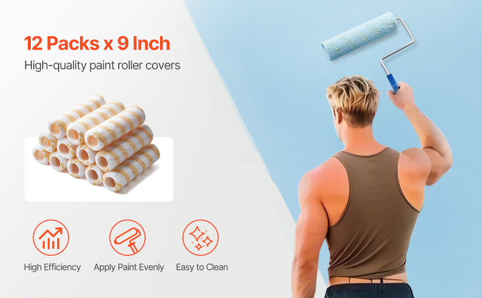Paint Roller Covers 12 Pack 9" Roller Covers Kit 3/8" Naps for Painting ...