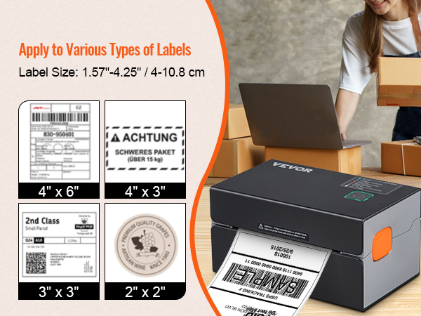 VEVOR 300DPI Bluetooth Thermal Label Printer w/Auto Recognition & Rohm ...