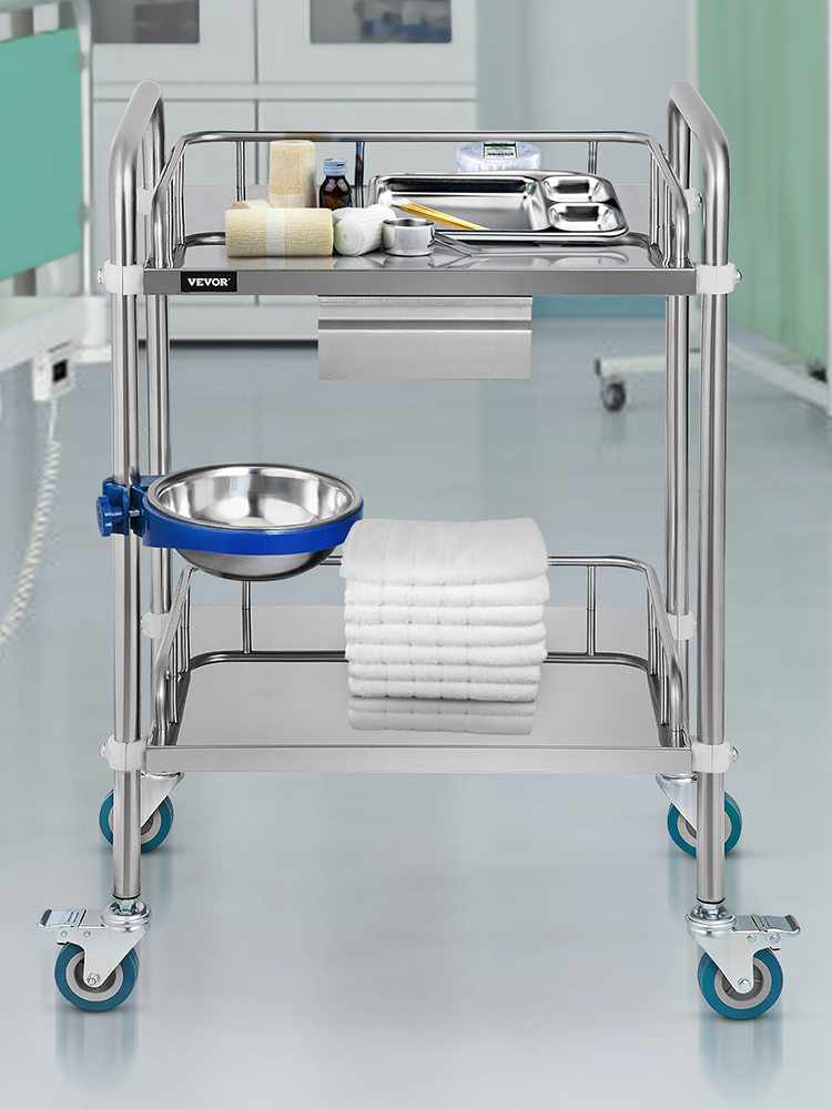 VEVOR Lab Cart 2 Layers Dental Cart with 1 Drawer Stainless Steel Cart ...