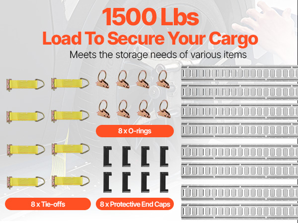 VEVOR E Track Tie-Down Rail Kit, 24PCS 1524 mm E-Tracks Set Includes 8 ...