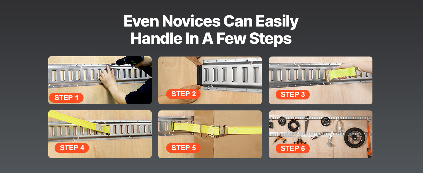 VEVOR E Track Tie-Down Rail Kit, 24PCS 5' E-Tracks Set Includes 8 Steel ...