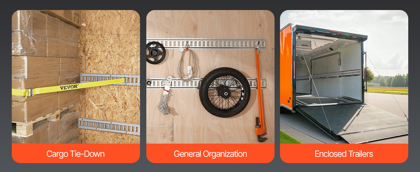 VEVOR E Track Tie-Down Rail Kit, 24PCS 5' E-Tracks Set Includes 8 Steel ...