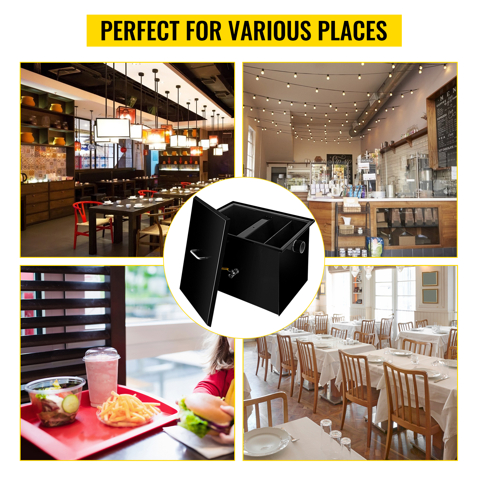 VEVOR Commercial Grease Interceptor 30 LB, Carbon Steel Grease Trap 15 ...