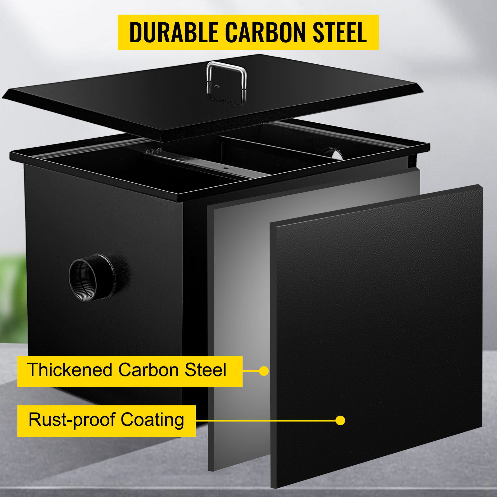 VEVOR Commercial Grease Interceptor 70 LB, Carbon Steel Grease Trap 35 ...