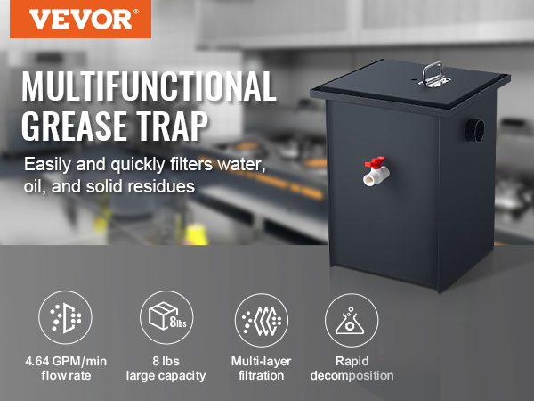 VEVOR 8LBS Commercial Grease Interceptor Trap Carbon Steel Waste Water ...