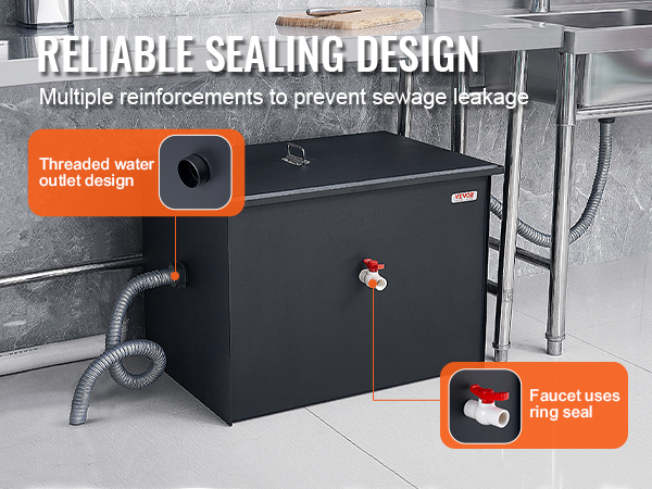 VEVOR Commercial Grease Trap, 50 LBS Grease Interceptor, Side Inlet ...