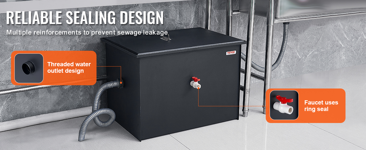 VEVOR Commercial Grease Trap, 50 LBS Grease Interceptor, Side Inlet ...