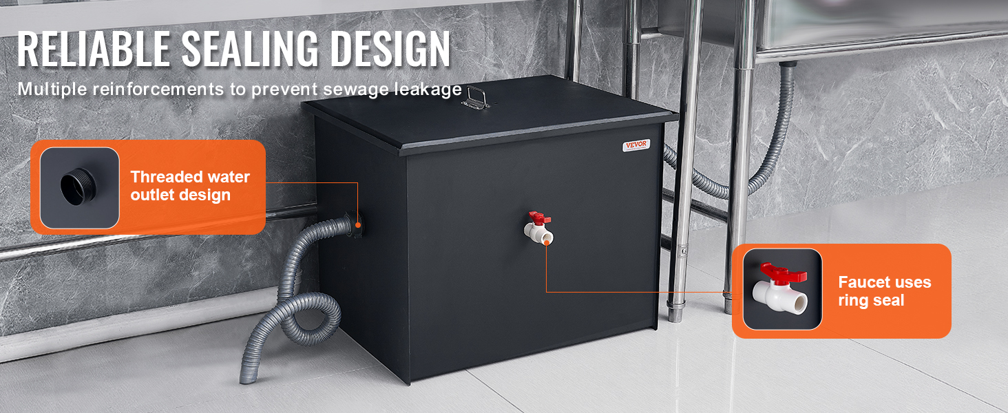 VEVOR Commercial Grease Trap, 30 LBS Grease Interceptor, Side Inlet ...