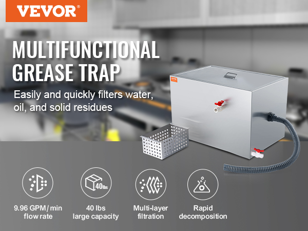 VEVOR Commercial Grease Trap, 40 LBS Grease Interceptor, Side Inlet ...