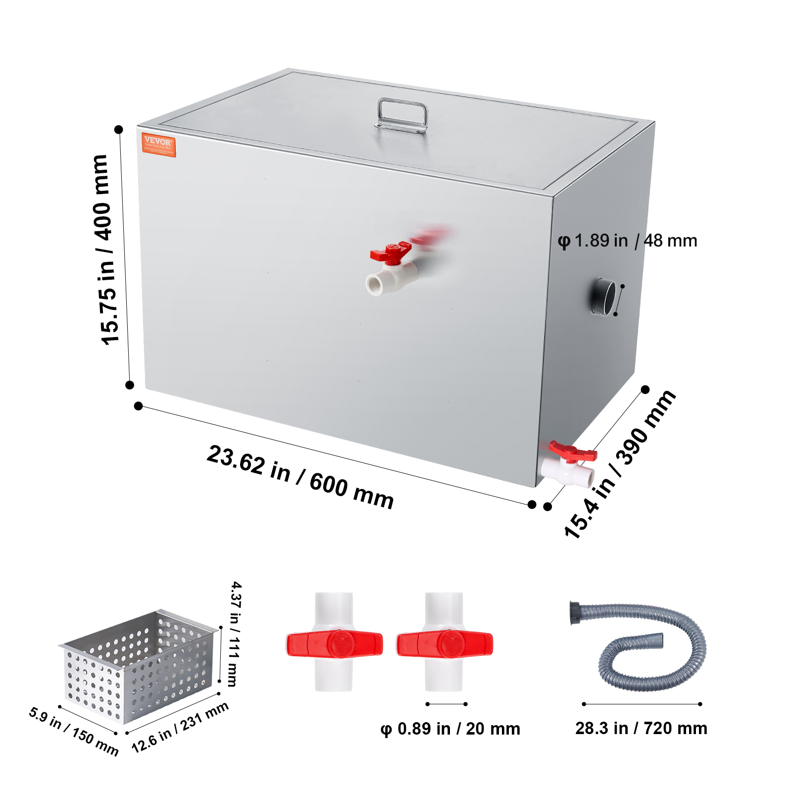 VEVOR Commercial Grease Trap, 40 LBS Grease Interceptor, Side Inlet ...