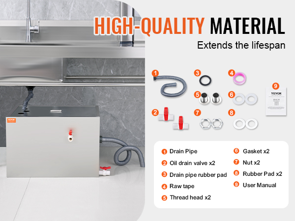 VEVOR Commercial Grease Trap, 40 LBS Grease Interceptor, Top Inlet ...