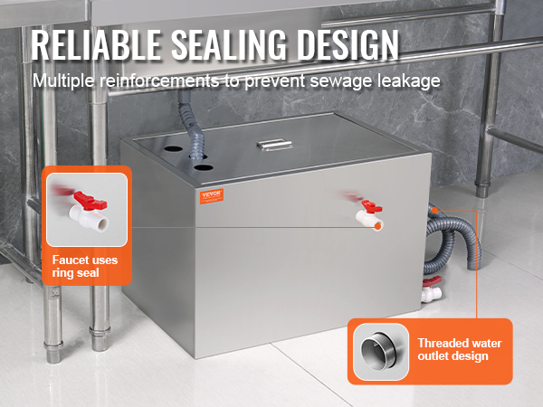 VEVOR Commercial Grease Trap, 40 LBS Grease Interceptor, Top Inlet ...